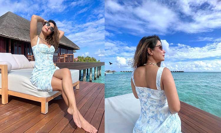 Hina Khan in printed bikini turns pool into her bed during Maldives ...