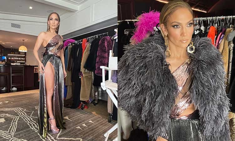 Jennifer Lopez Slays In Glamorous Thigh High Slit Metallic Gown