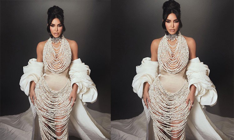 Kim Kardashian's show-stopping Met Gala look: A nude gown dripping in ...