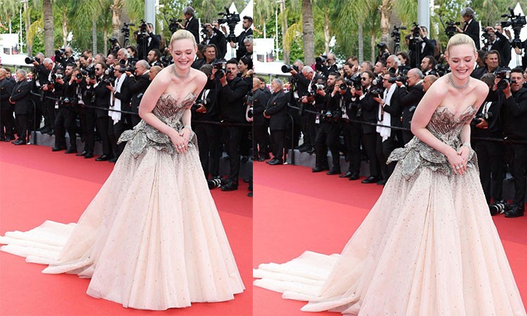 Glamorous Elle Fanning Turns Heads with Stunning Blue Dress and Cream/Silver Gown