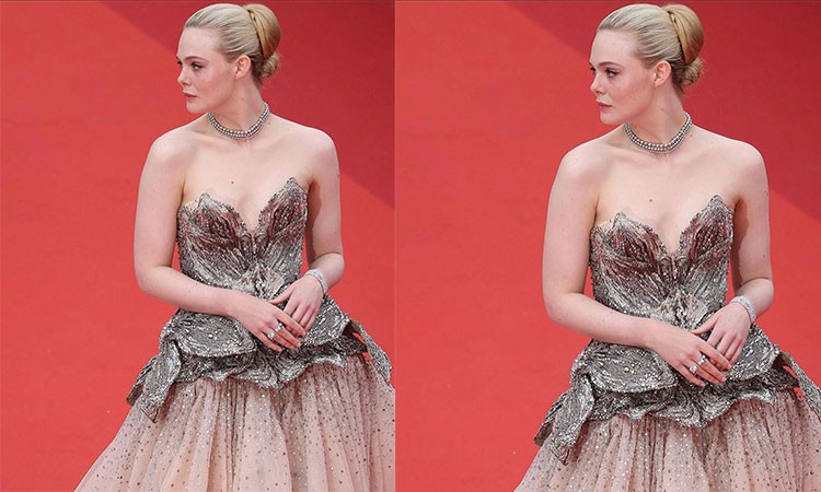 Glamorous Elle Fanning Turns Heads with Stunning Blue Dress and Cream/Silver Gown