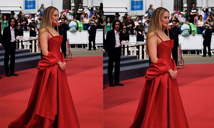 Red Carpet Stunner: Jennifer Lawrence shines in glamorous red gown