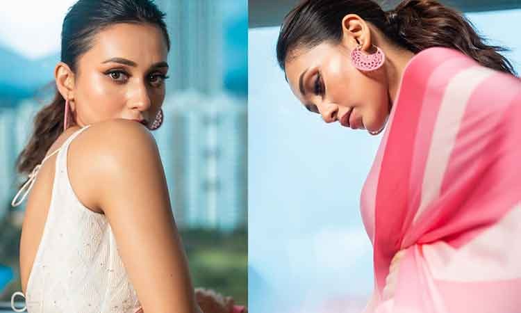 Bengali beauty Mimi Chakraborty looks adorable in pink striped saree